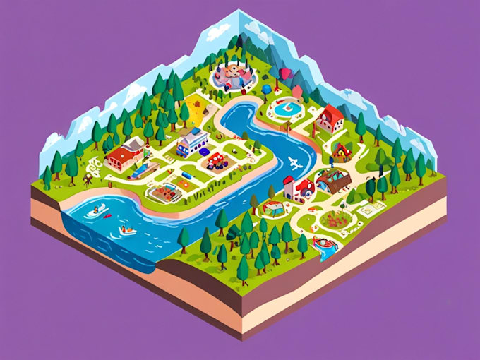 Design isometric map illustration vector by Rajukiar | Fiverr