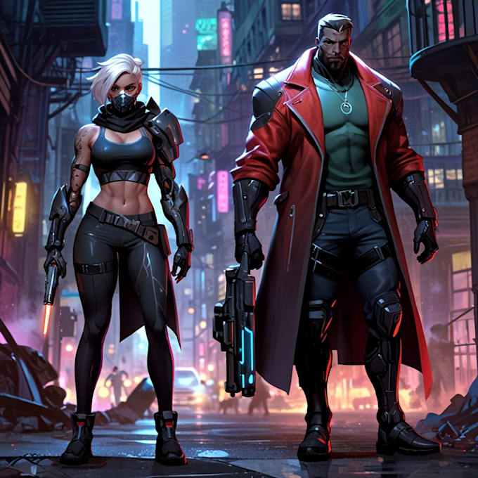 Design cyberpunk and fantasy character splash art by Ferlishailler | Fiverr