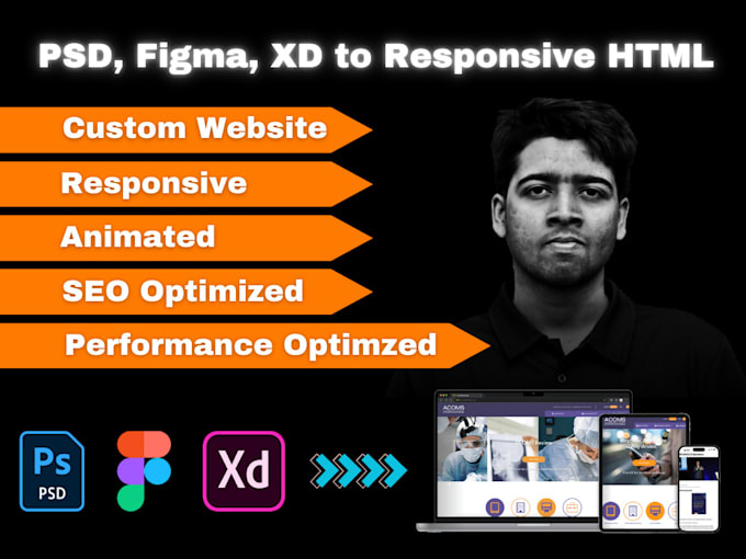 Convert figma or psd to responsive html css tailwind website by Nafiz_mahmud_ | Fiverr