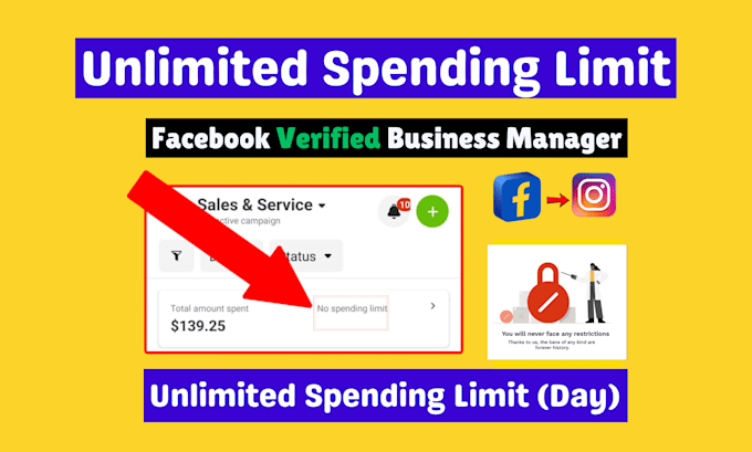 Create unlimited spending limit facebook business manager and ads account by Nahids_1 | Fiverr