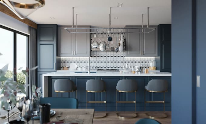 Design kitchen bar interior 3d and render by Brian83638 | Fiverr
