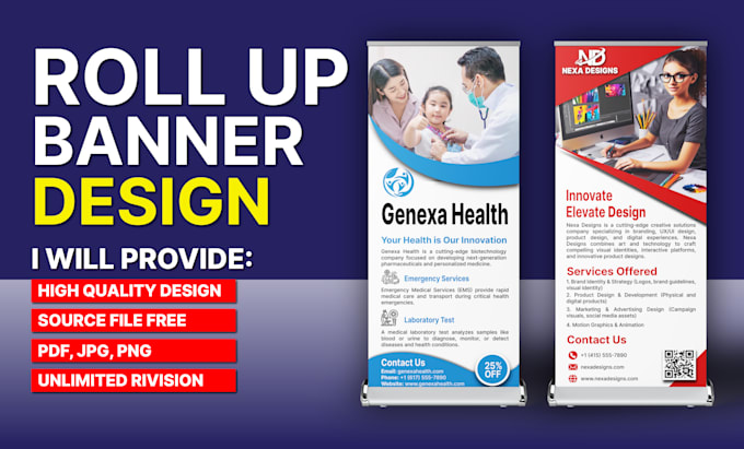 Design roll up banner, x standee and retractable banners for you by Aaqib_design | Fiverr