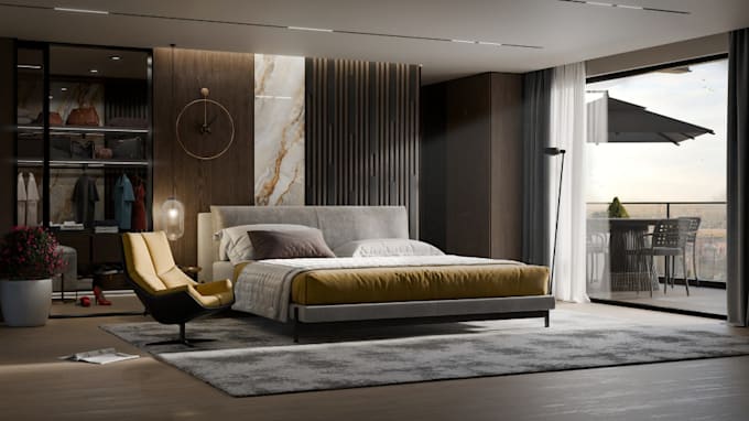 Redesign stunning apartment interior, model cgi bedroom, modern bathroom design by Zannye | Fiverr