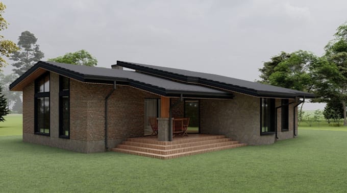 Design exterior and interior3d chalet house, cottage backyard landscape ...