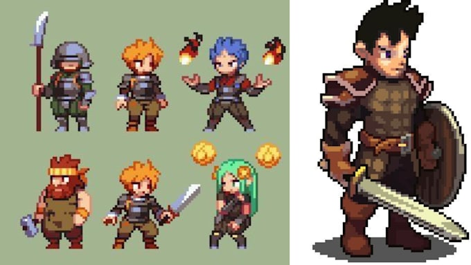 Draw 2d retro pixel game art, pixel art character tileset assets 2d ...