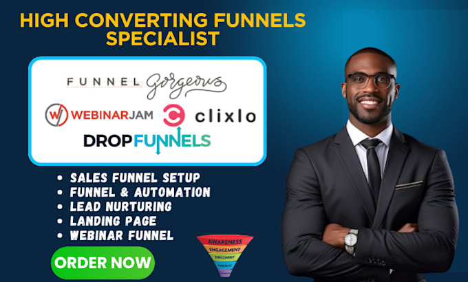 Build funnels using funnel gorgeous, fg funnels, dropfunnels, clixlo ...