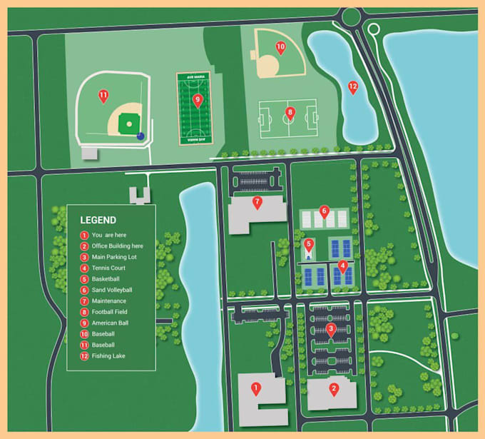 Design a custom vector map, site plan vector illustration, 2d ...