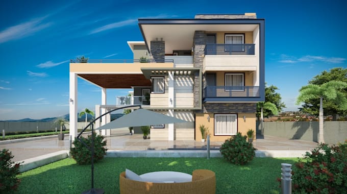 Revamp new apartment exterior front elevation, outdoor areas,patio ...