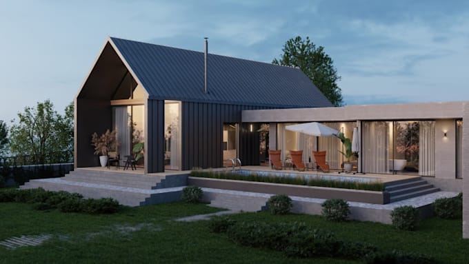 Renew 3d exterior village farmhouse,cottage house, forest cabin,revit ...