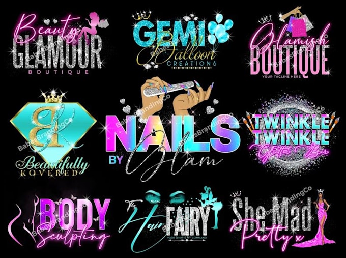 Design glitter feminine beauty salon, lashes,hair, nail logo by Grace ...