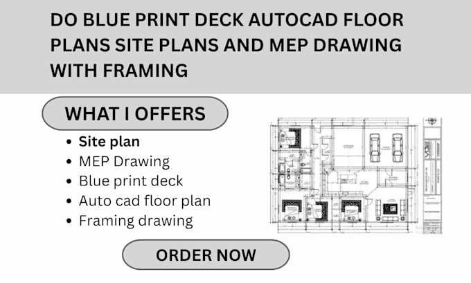 Do blue print deck autocad floor plans site plans and mep drawing with ...