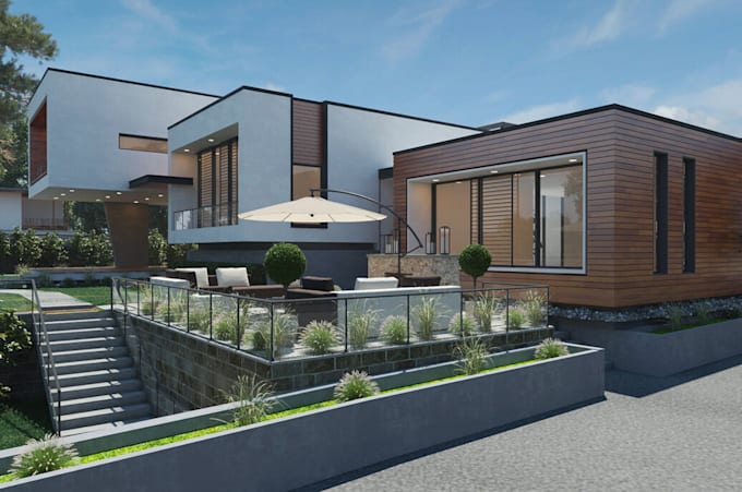 Design, render villa,bedroom render with work space,cgi living interior ...