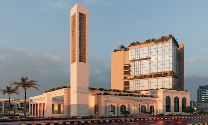 Design mosque plan, mosque interior and exterior for islamic building ...