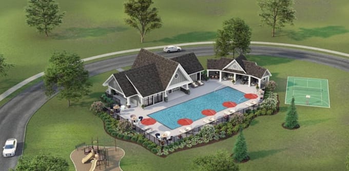 Design 3d master plan, aerial view, exterior design, rendering, garden ...