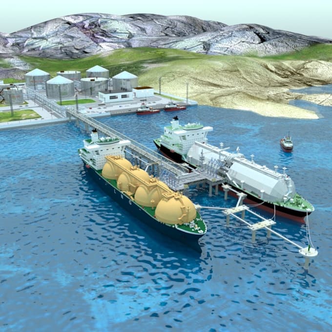 Create 3d seaport design, industrial site, port terminal, berth design ...