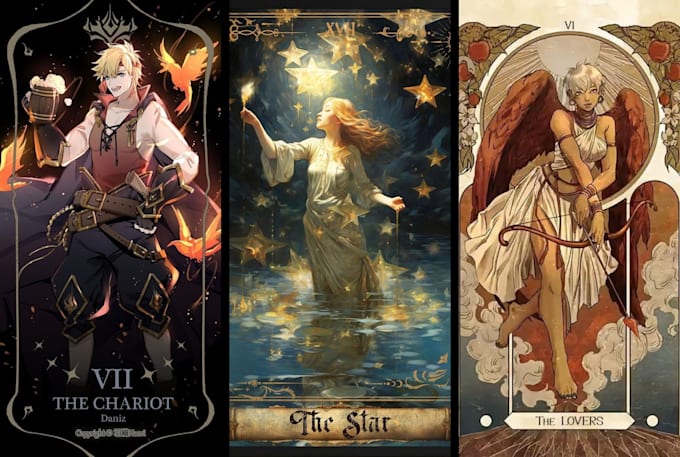 Design tarot card deck, illustrate character, oracle card, board ...