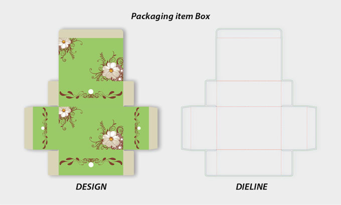 Diseño de empaque de la caja y maqueta del diseño de la caja de matriz.