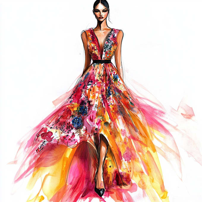 Draw a fashion illustration, portrait, editorial, sketch by Kerry_awyer ...