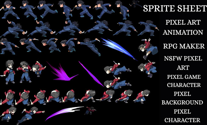 Make pixel art animation pixel game character sprite sheet rpg maker ...