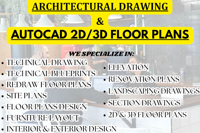 Draft autocad 2d architectural floor plan drawing, elevation sketchup ...