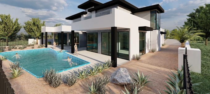 Renovate 3d landscape, villa facade, render residential space, 8k ...