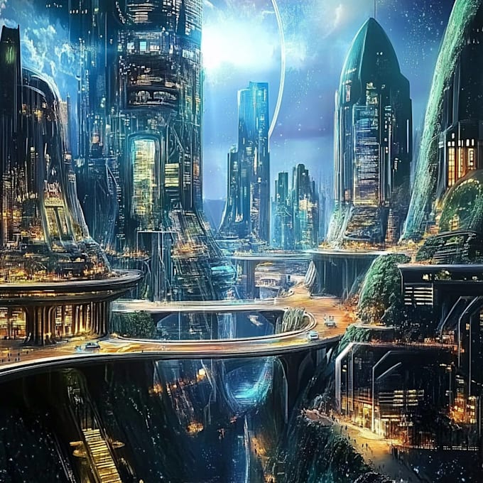 Create science fiction, cyberpunk city fantasy art by Maineteikuta | Fiverr