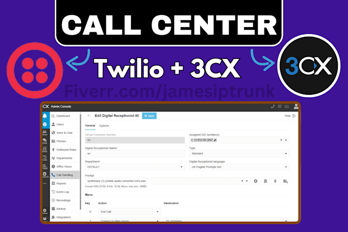Setup sip trunk in upgraded twilio connect with 3cx inbound call did number by Jamesiptrunk | Fiverr