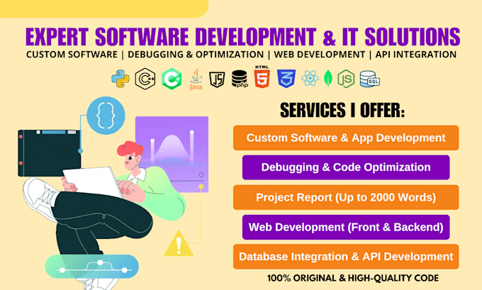 Develop software, web apps, debug, and fix coding errors in python, java, mern by U_f154b3816208 ...