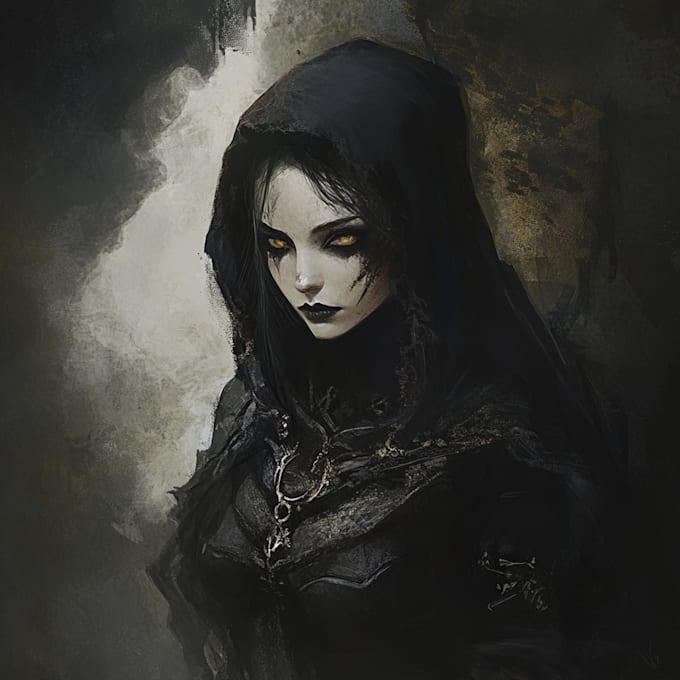 Draw dark horror fantasy character art in black and white by ...