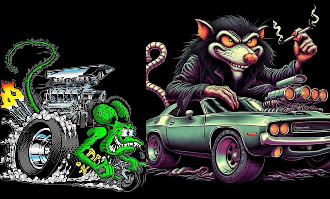 Create rat fink illustration kustom style cartoon monster horror style ...