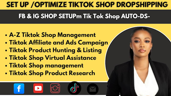 Setup tiktok shop dropshipping tik tok ads by Anyadalton | Fiverr