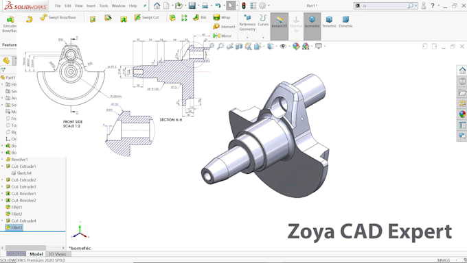 Do 2d,3d drawings for printing and cnc in solidworks, fusion 360, inventor, creo by Zoyacad | Fiverr