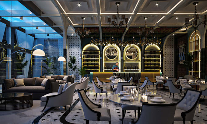 Renovate 3d restaurant interior design,commercial space, cgi render ...