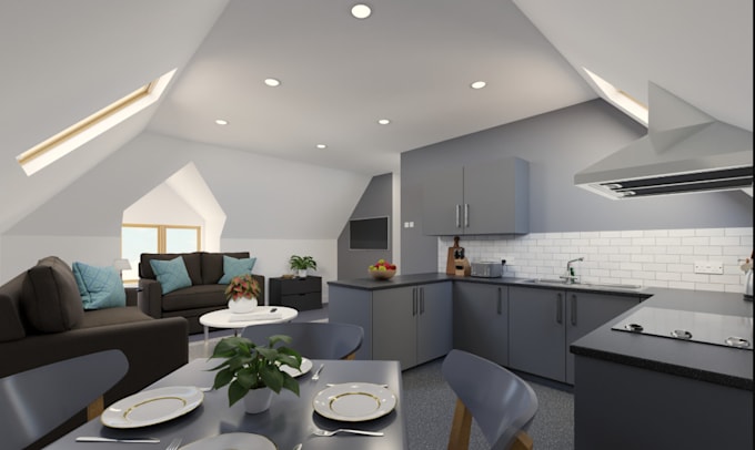 Remodel 3d contemporary interior, skp apartment,living room model ...