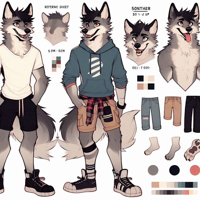 Draw furry reference sheet fursona vtuber illustration character oc ...