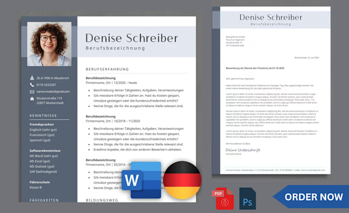 Create professional cv resume design, german resume template, rewrite ats