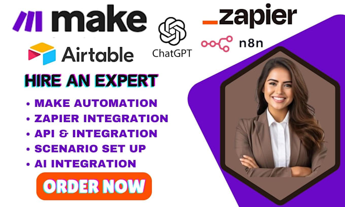 Setup make com automation, make com integration, zapier, airtable, chatgpt, n8n by Tommisbeauty ...