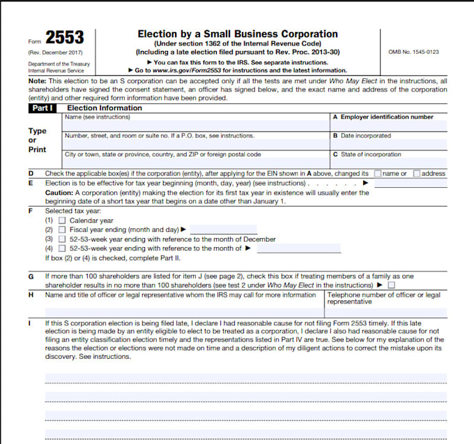 Prepare 2553 form for s corp election by Shreeadvisory1 | Fiverr