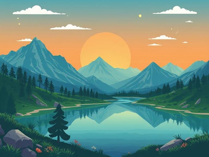 Draw abstract minimalistic vector landscape by Karolholt | Fiverr