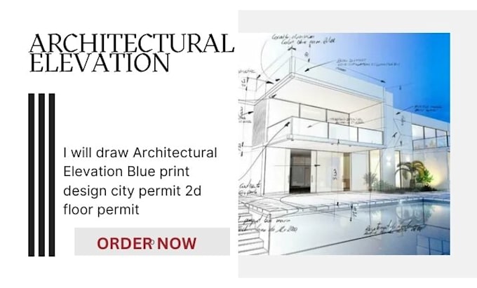 Draw architectural elevation blue print design city permit 2d floor ...