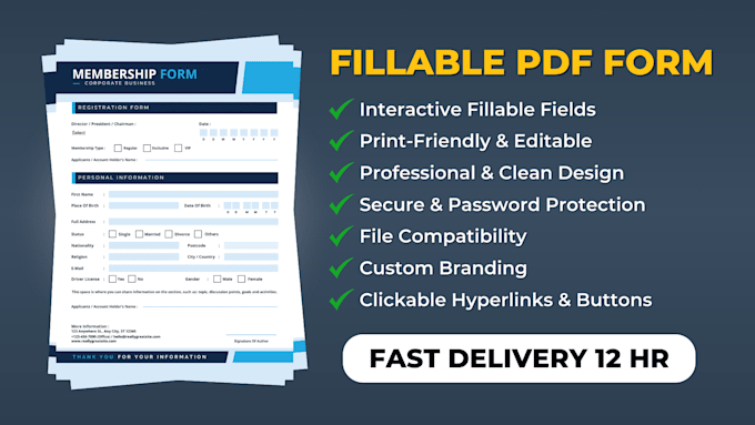 Make professional fillable pdf form with interactive fields by Faruksardar | Fiverr