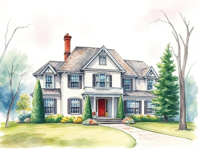 Draw a watercolor house painting by Ceeceolk | Fiverr