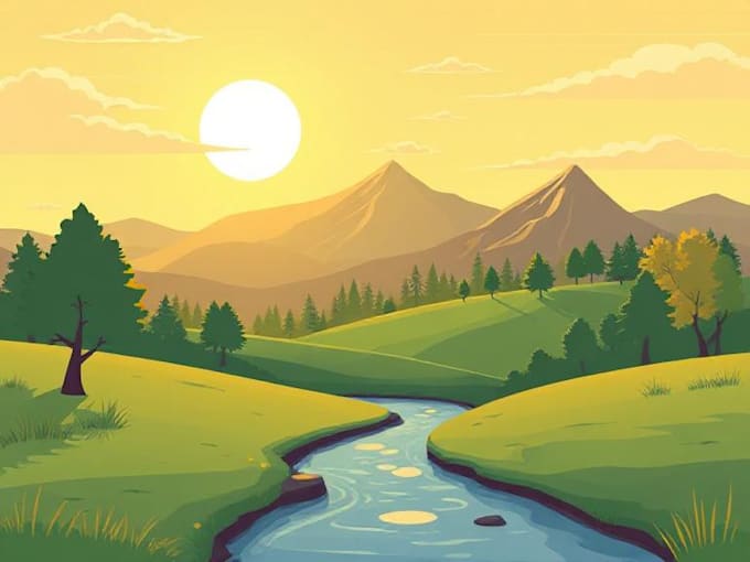 Create flat vector landscape illustration for you by Zaqtchell | Fiverr