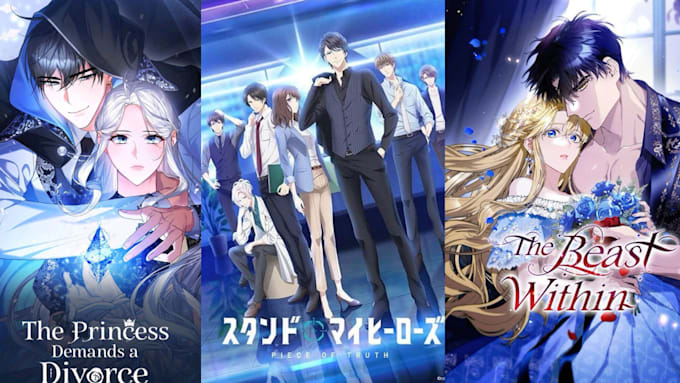 Design light novel anime webtoon book cover manhwa in anime manga style ...