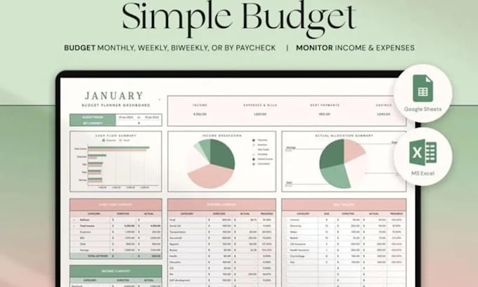 Design custome full automation excel google spreadsheet budget planner formulas by Leknite ...