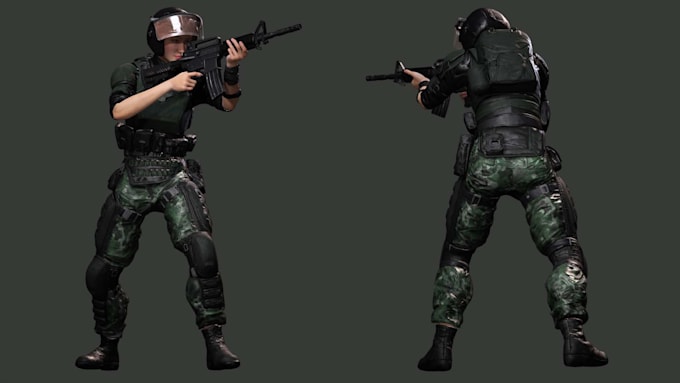 Full control rig 3d game character, pbr texture, clean uv map, 3d ...