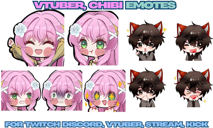 Draw custom chibi twitch emotes, animated emotes for vtuber, discord ...