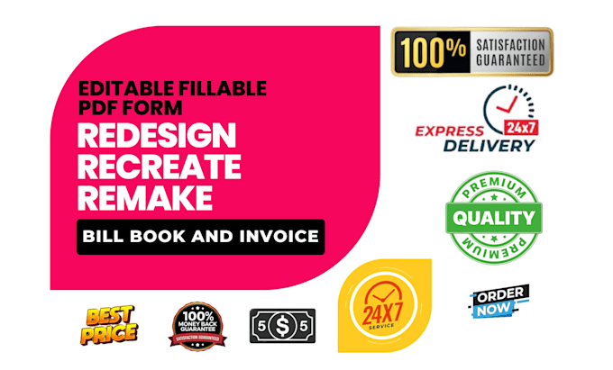 Redesign, recreate, remake editable fillable pdf form or bill book, invoice by Inya_pro | Fiverr