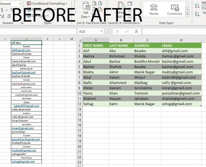 Clean, split, format and merge the excel data by Huseinrampurawa | Fiverr