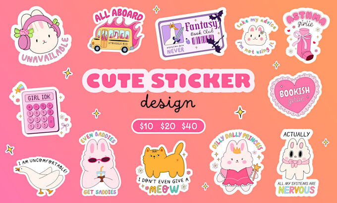 Create unique and funny custom sticker designs by Margot_kim | Fiverr
